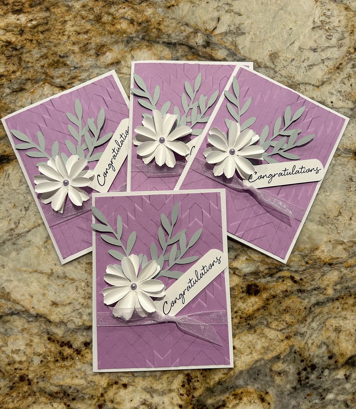 Congratulations Cards, Set of 4, Embossed, 3D Flowers, Purple, Wedding ...