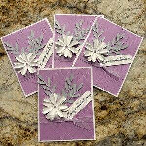 Congratulations Cards, Set of 4, Embossed, 3D Flowers, Purple, Wedding ...