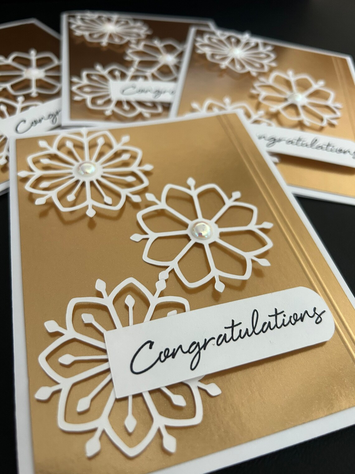 Congratulations Completed Cards, Set of 4, Foil Gold & White, Embossed ...
