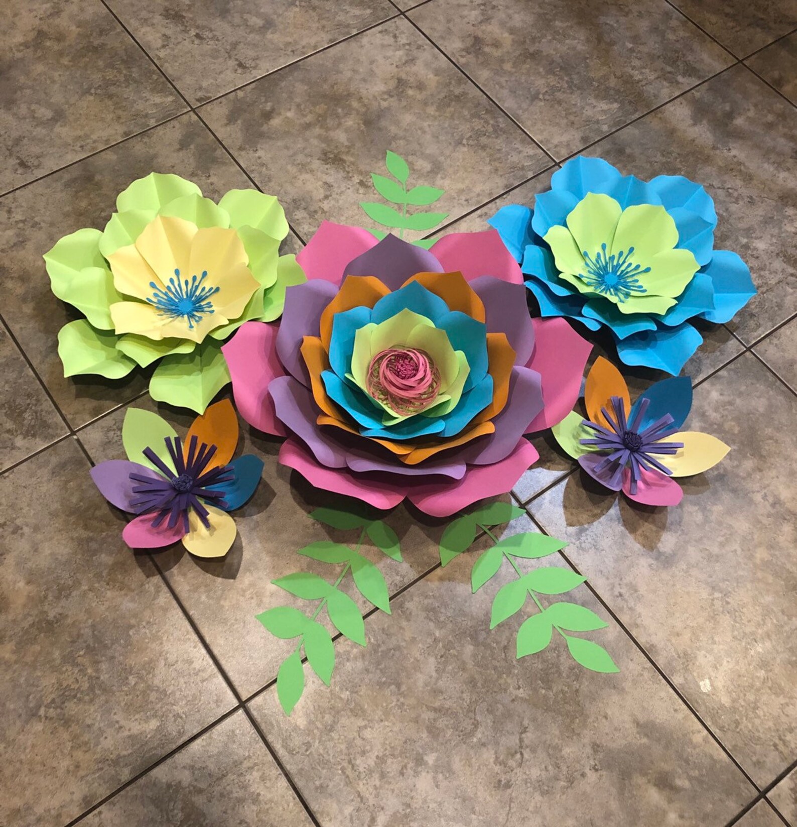 Paper Flower Set of 5 Colorful Trolls Coco or Fiesta Party - Etsy