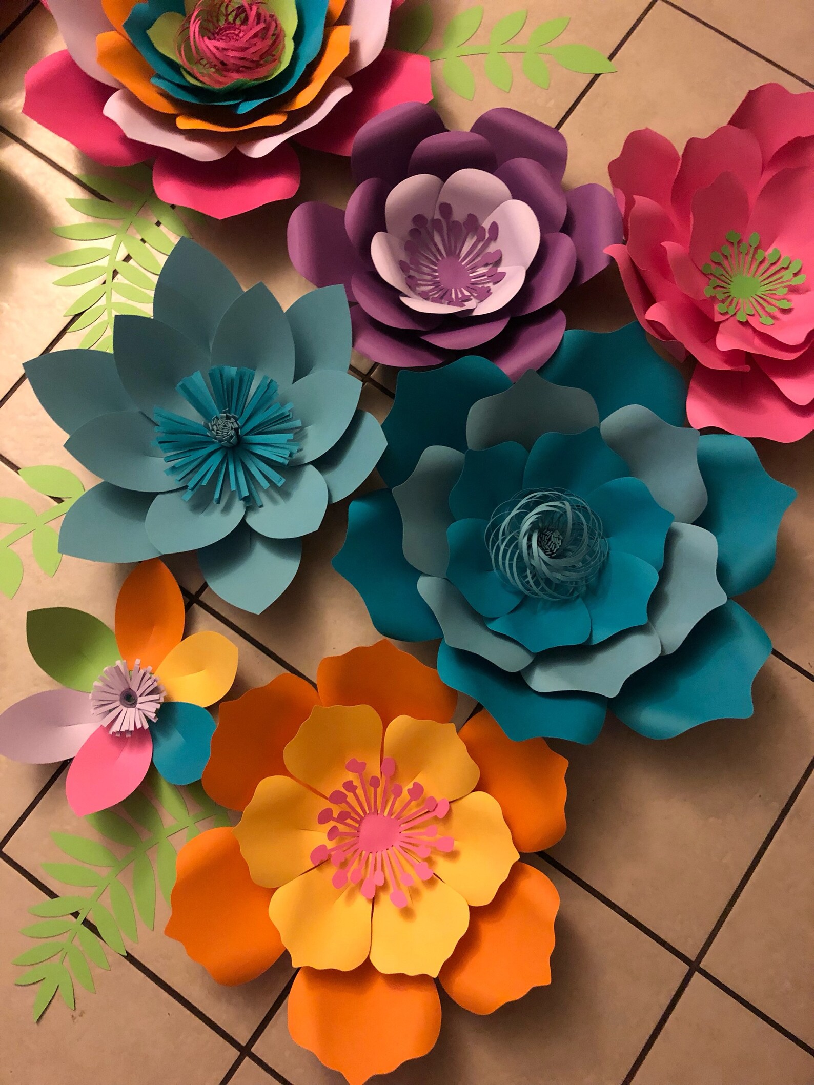 Paper Flower set of 15 colorful Trolls Coco or Fiesta Party | Etsy