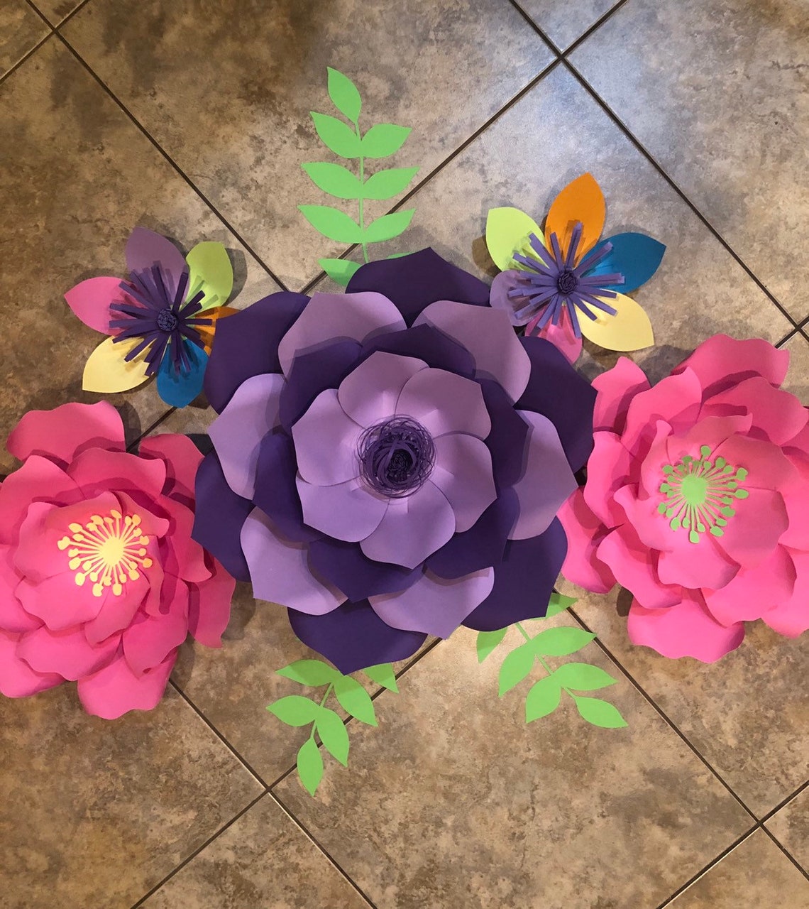 Paper Flower Set of 5, Colorful, Trolls, Coco or Fiesta Party Theme ...