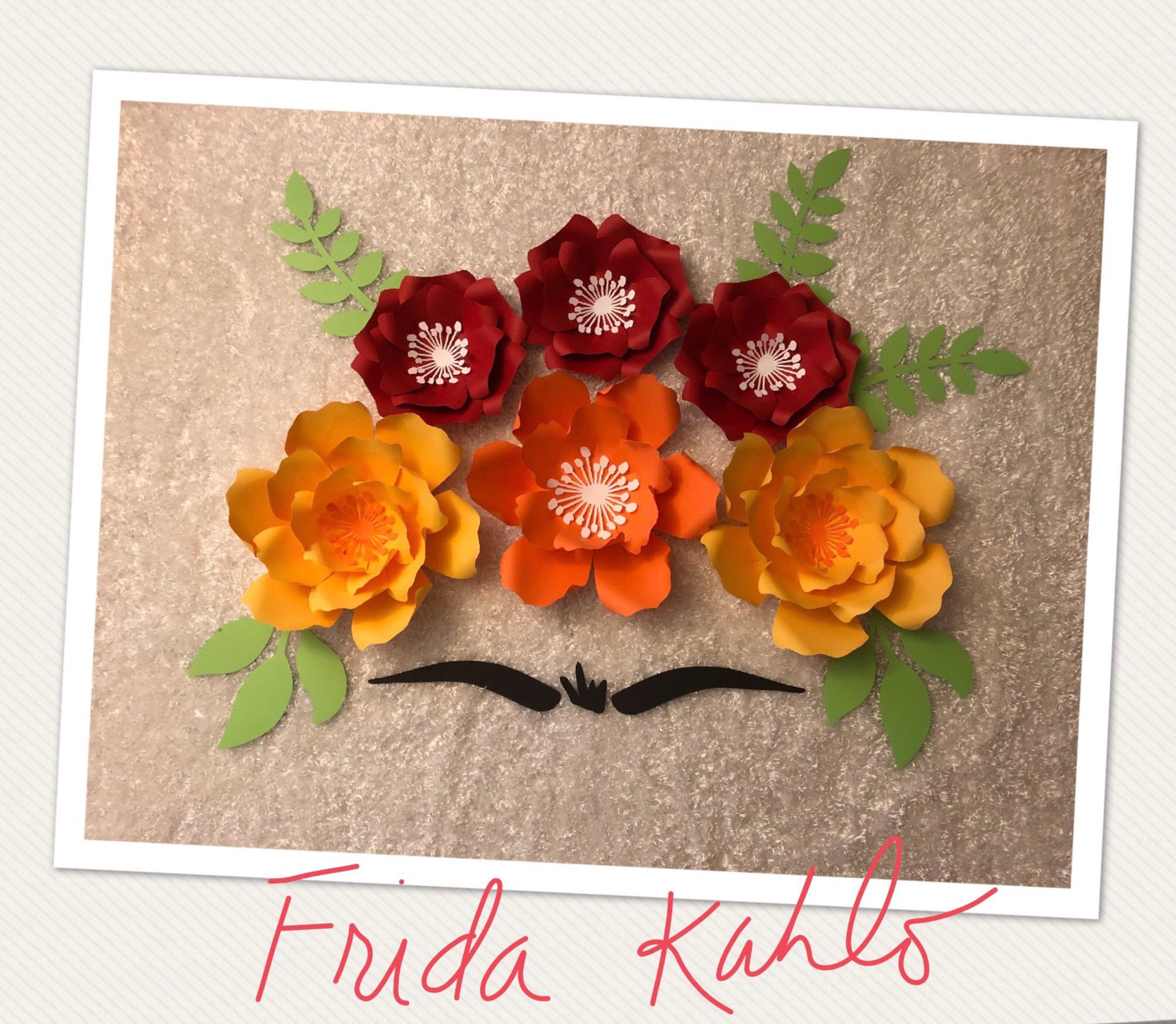 Frida Kahlo Paper Flowers Set of 6 With Leaves and Eyebrows | Etsy