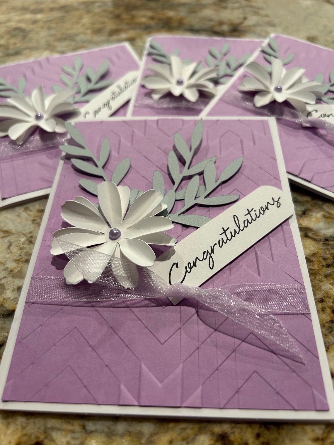 Congratulations Cards, Set of 4, Embossed, 3D Flowers, Purple, Wedding ...