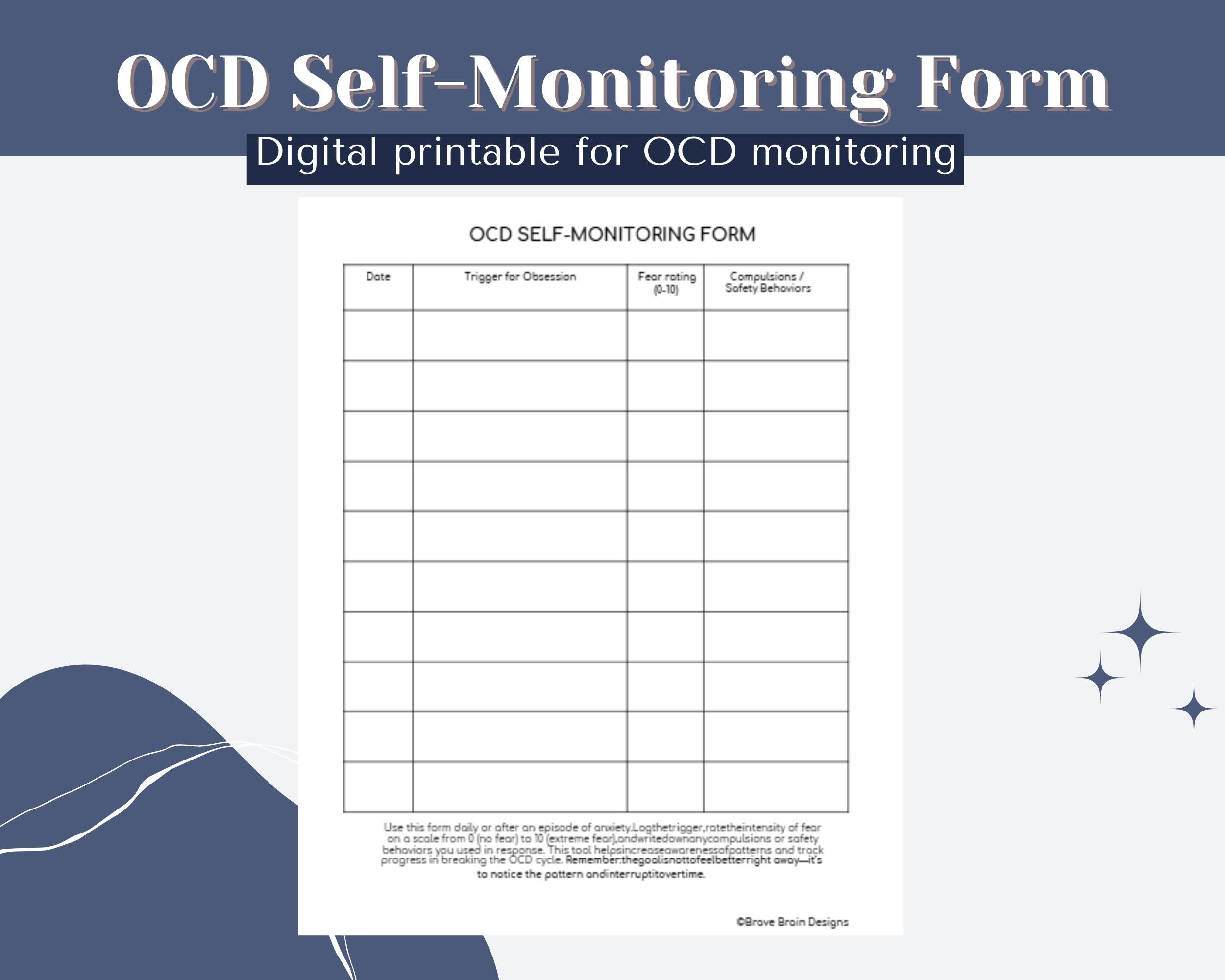 OCD Self-monitoring Form | Printable Therapy Worksheet | ERP & CBT Tool ...