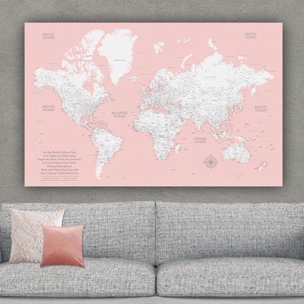 Pink World Map - Etsy