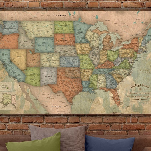 UNITED STATES Wall Map USA Poster Large Print - Etsy