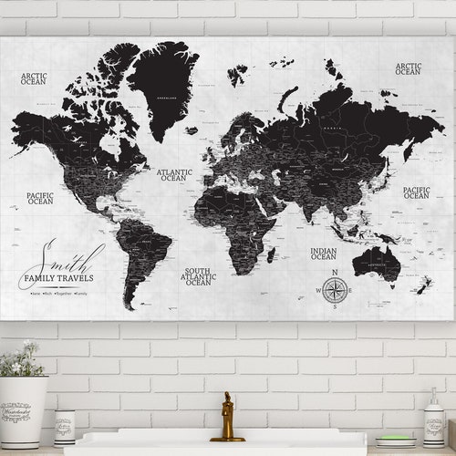 Personalized World Map Custom Push Pin Map on Canvas Travel - Etsy