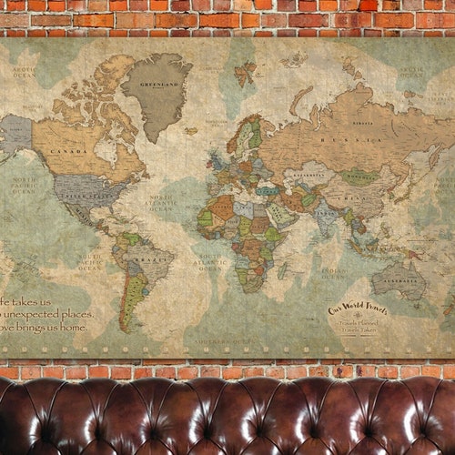 Push Pin Travel Map of World Customized Map Framed One Panel - Etsy