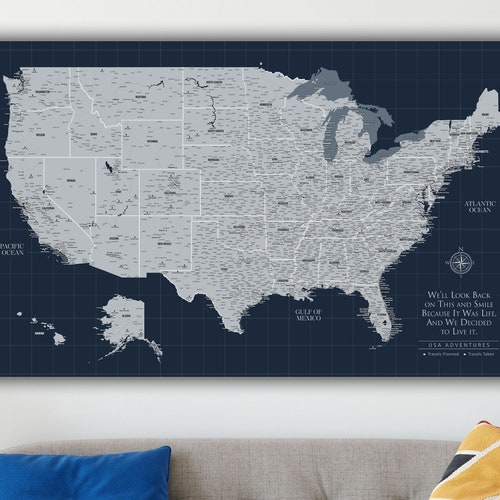 Custom USA Map Great as Wedding Map Large Travel Map Canvas - Etsy