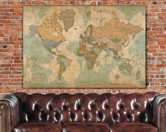 Large World Map Wall Hangings, Wood World Map With Borders, Countries ...