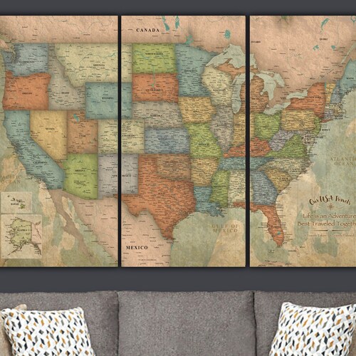 Grey USA Push Pin Map Custom Canvas Personalized Travel Map - Etsy