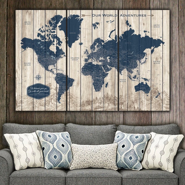 Rustic World Map - Etsy