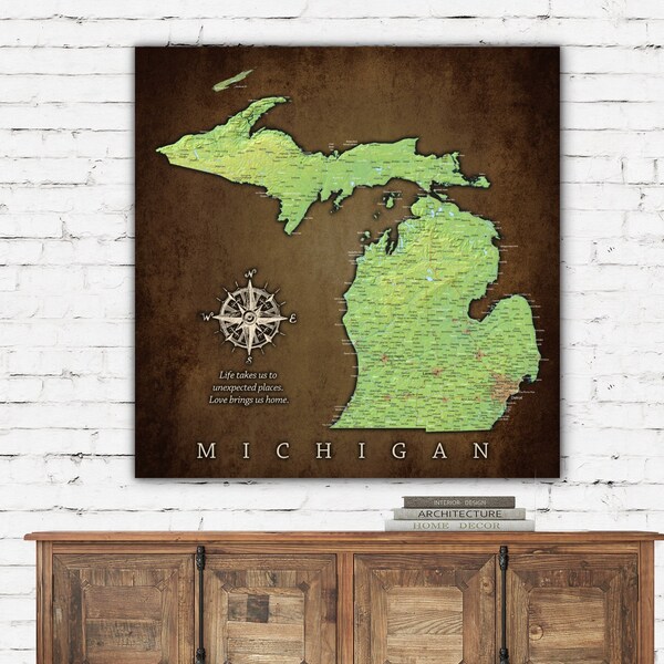 Michigan Map Art - Etsy