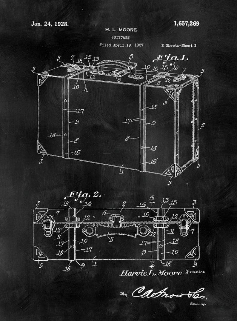 Travel Suitcase Patent Art on Canvas. Gallery Wrapped & Ready to Hang ...