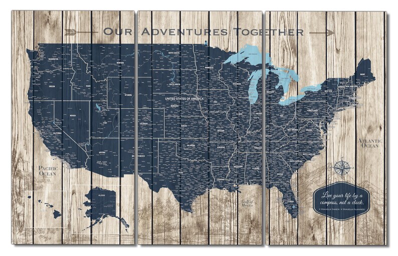 Huge Rustic United States Push Pin Map Personalized Canvas | Etsy