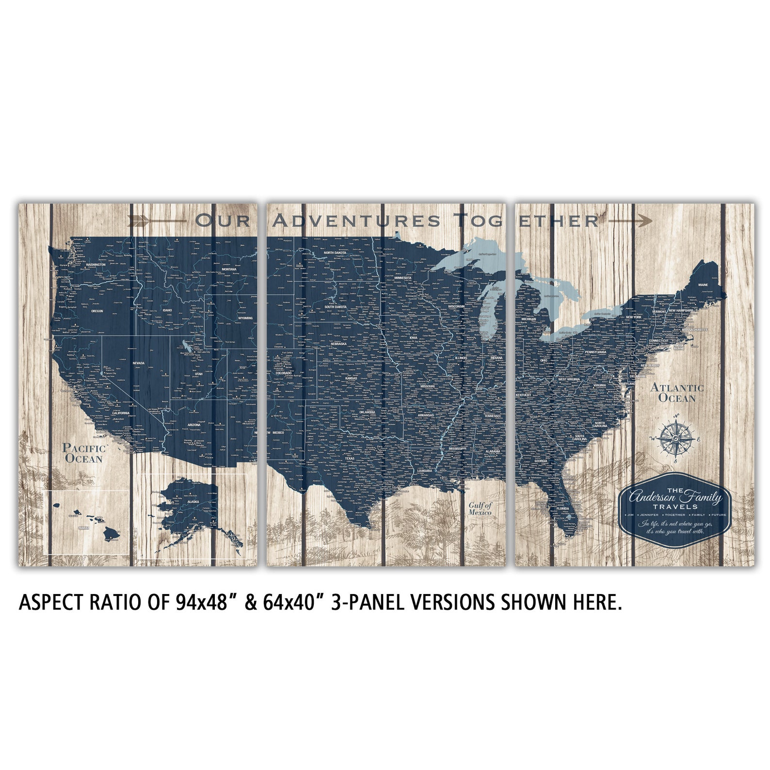 Huge Rustic United States Push Pin Map Personalized Canvas, Large Wall ...