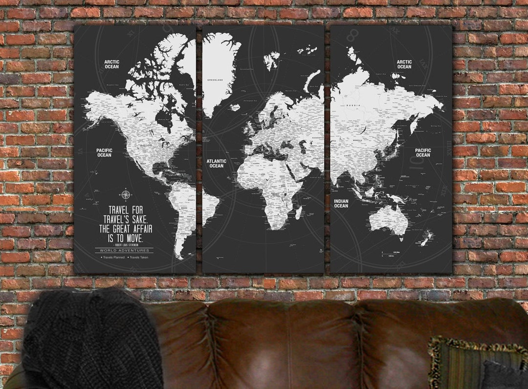 Large Modern Push Pin World Map, World Map Canvas Art, Push Pin Custom ...