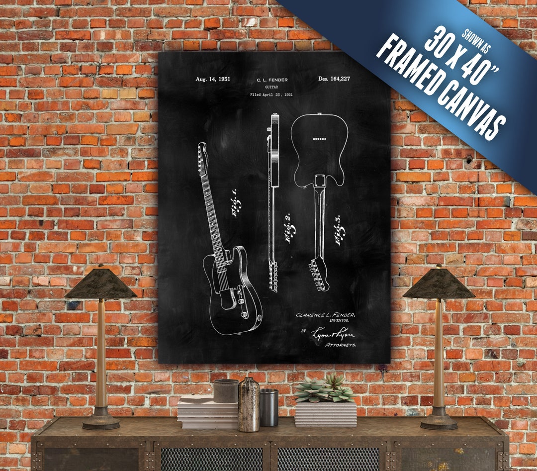 Fender Guitar Patent Art on Canvas. Stretched, Gallery Wrapped & Ready ...