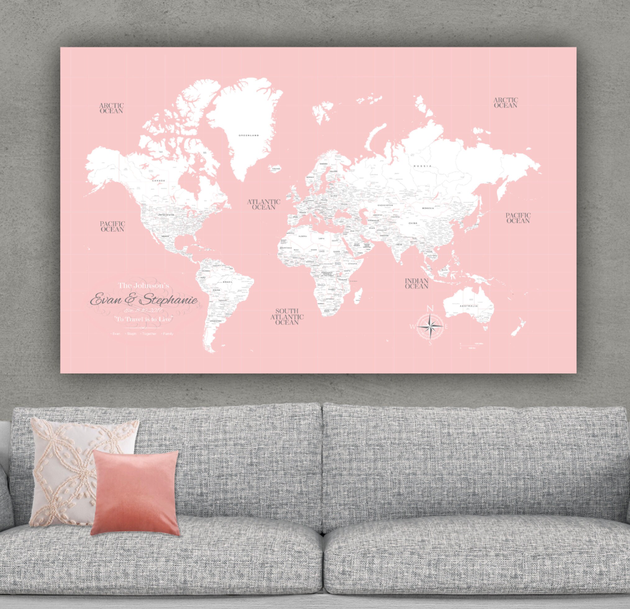 Millennial Pink Push Pin Travel Map of World Custom Push Pin | Etsy