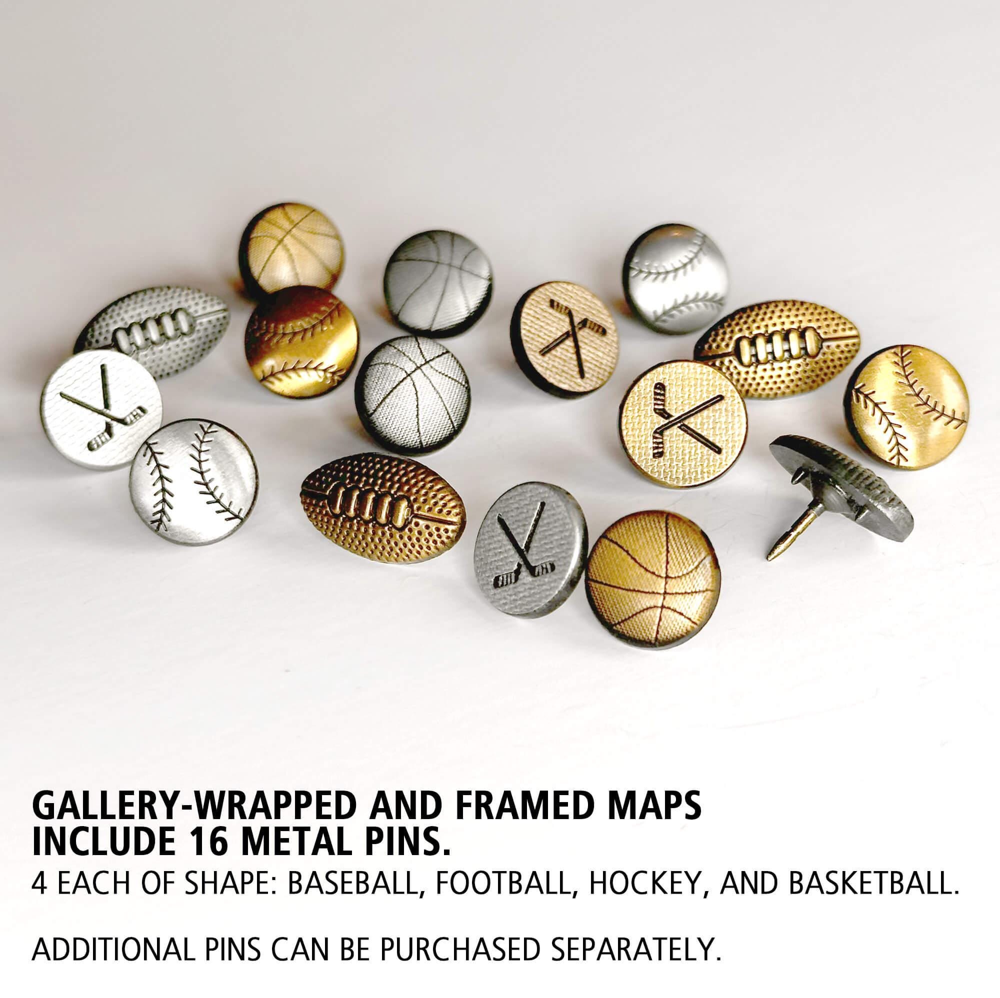 Pro Sports Stadium Tour Push Pin Map on Premium Canvas With ...