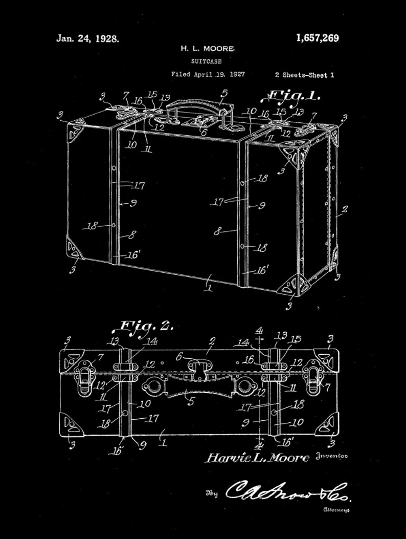 Travel Suitcase Patent Art on Canvas. Gallery Wrapped & Ready to Hang ...