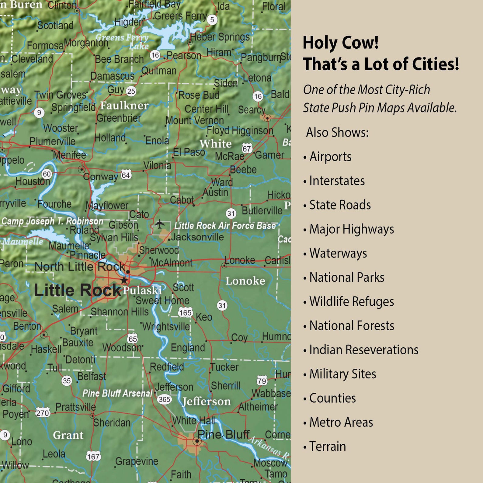 Arkansas Push Pin Map, Personalized Arkansas State Map for Office ...