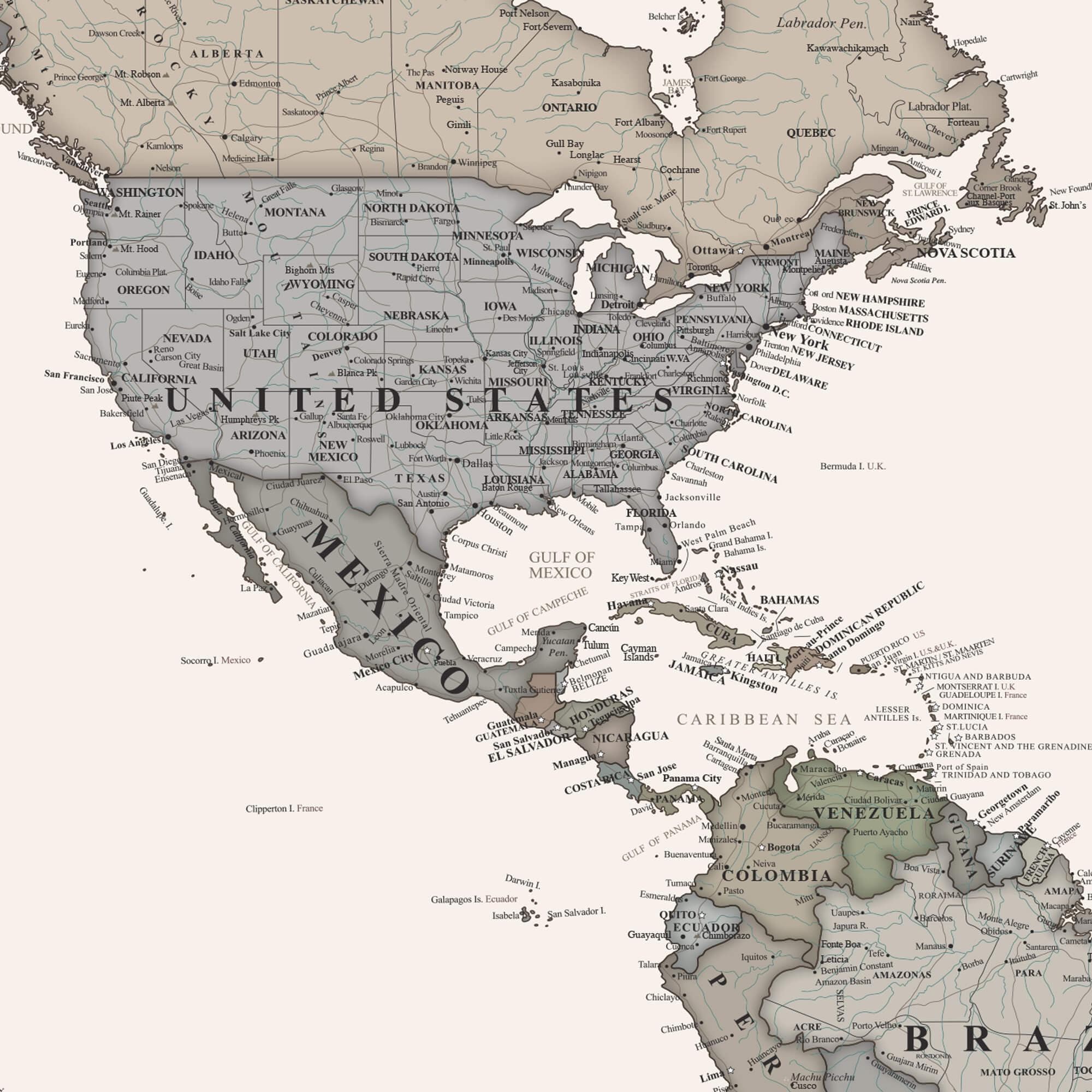Muted Earth Tones World Push Pin Map on Premium Canvas With ...