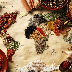 World Spice Map, World Map Canvas Art, Custom Map, World Map, Large ...