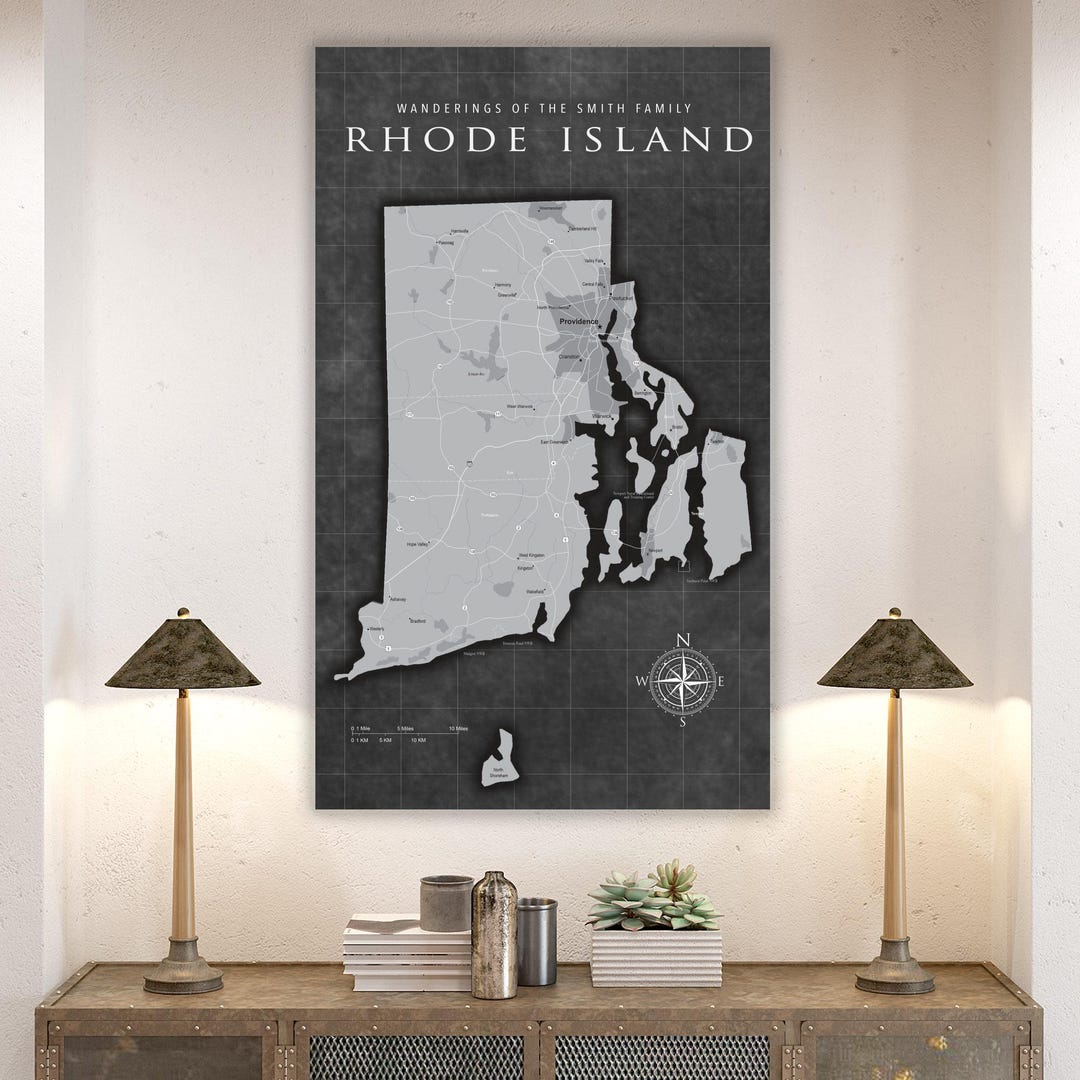 GREY Rhode Island Push Pin Map, Personalized Rhode Island State Map ...