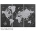 Grey Push Pin World Travel Map Canvas Art, Custom Push Pin Map, 3 Panel ...