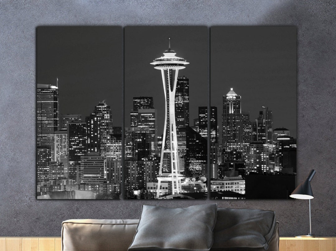 Seattle Skyline Canvas B&W Large Wall Art, Seattle Photo, Seattle ...