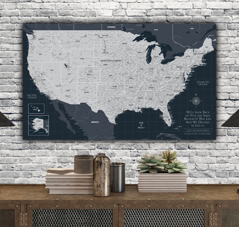 Navy USA Push Pin Map Personalized Canvas Custom Travel Map | Etsy