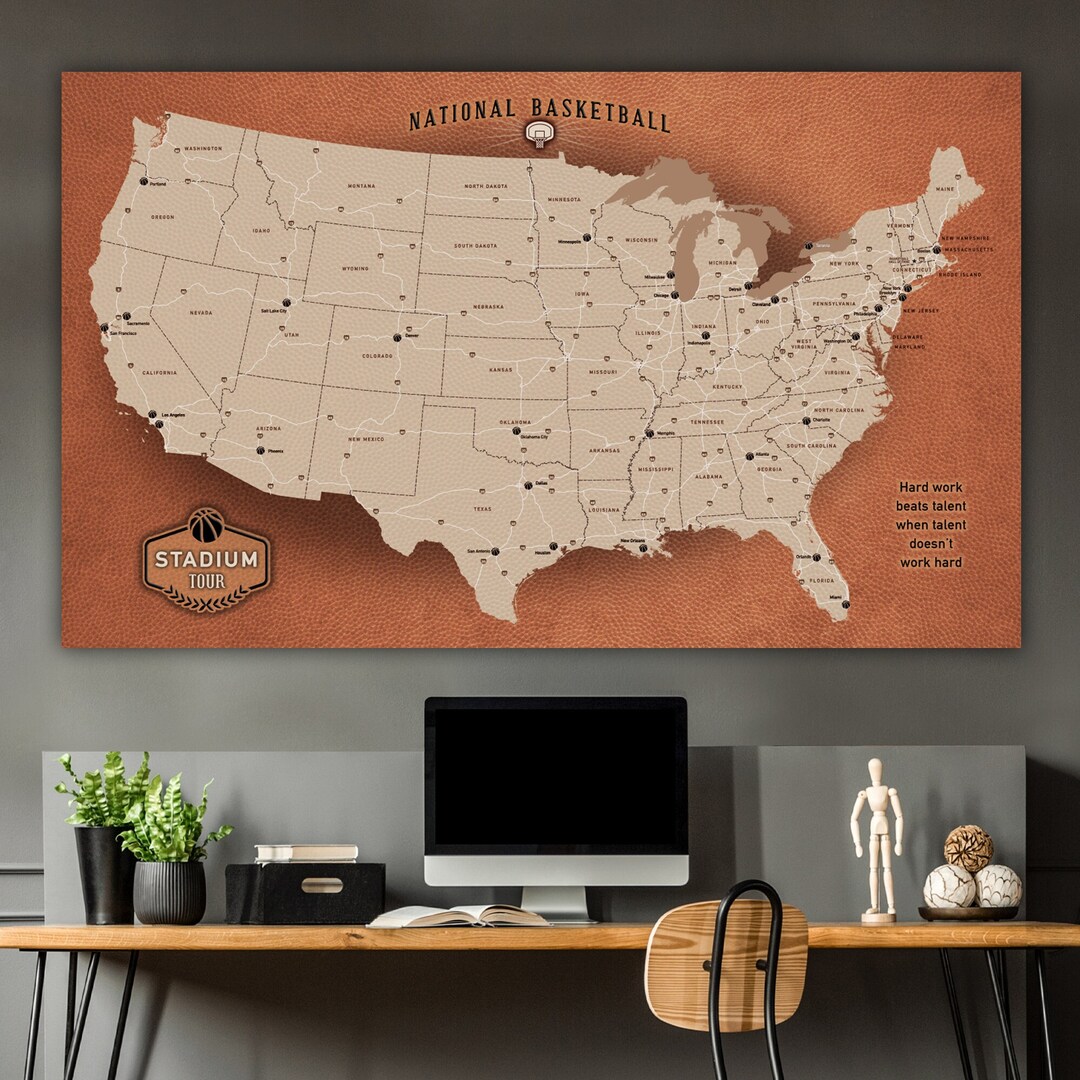 Basketball Stadium Map, Executive Stadium Tour Push Pin Bucket List Map ...