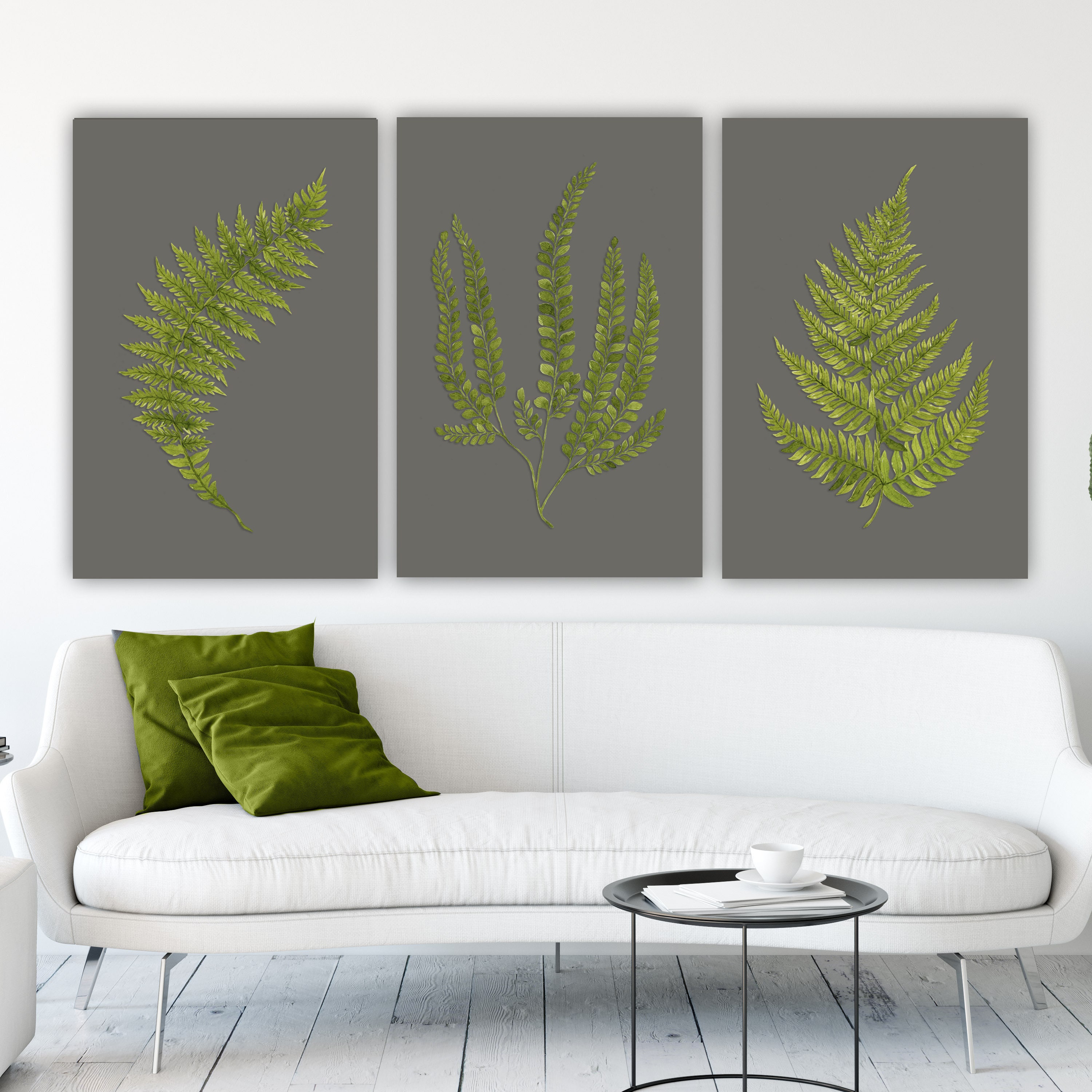 Large Botanical Fern Art on Premium Canvas, Framed Watercolor Nature ...