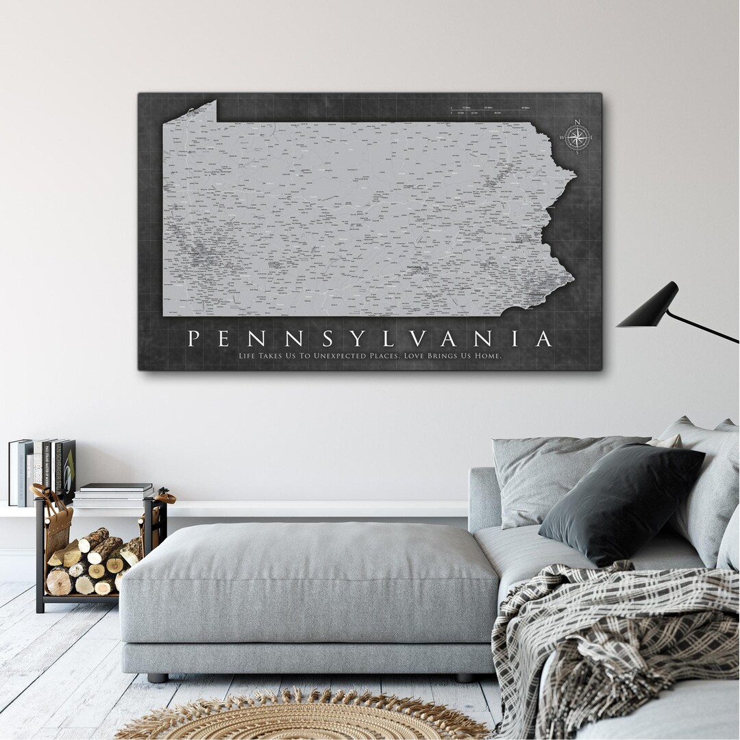 GREY Pennsylvania Push Pin Map, Personalized Pennsylvania State Map ...