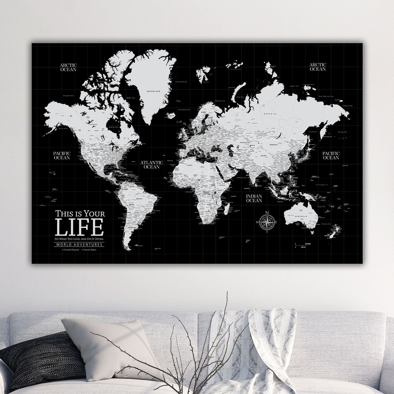 Black Push Pin Travel Map World Custom Push Pin World Map | Etsy