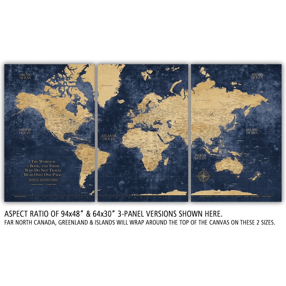 Gold & Navy Textured World Push Pin Map on Premium Canvas With - Etsy