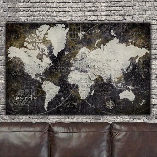 Grey Push Pin World Travel Map Canvas Art Custom Push Pin - Etsy