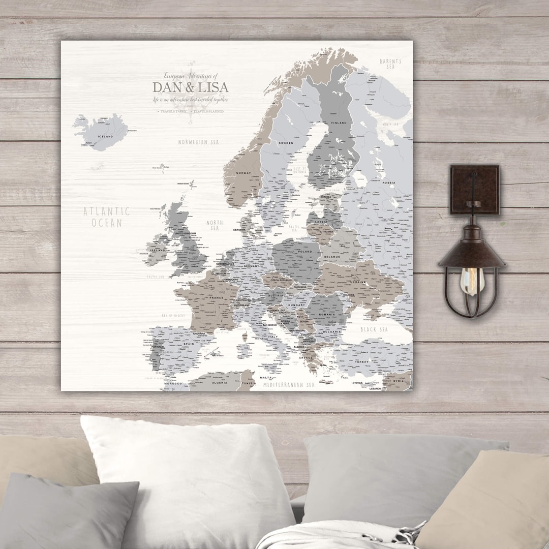 Farmhouse Europe Push Pin Travel Map, Customized Map One Panel Pinboard ...