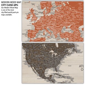 Modern Wood Push Pin Map of World on Canvas With Personalized Legend ...