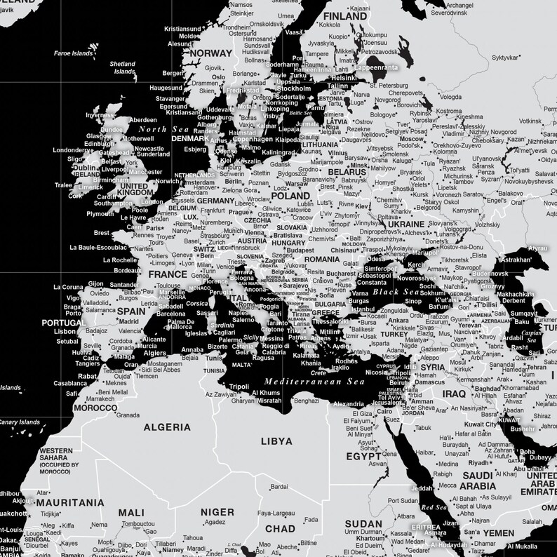 Black Push Pin Travel Map World Custom Push Pin World Map | Etsy