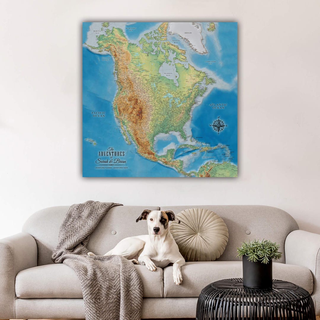Classic Map of North America Push Pin Map on Premium Canvas With ...