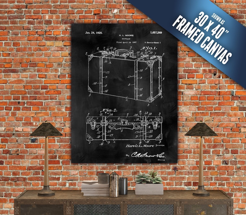 Travel Suitcase Patent Art on Canvas. Gallery Wrapped & Ready to Hang ...