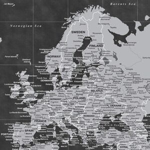 Grey Push Pin World Map Personalized 1-panel Canvas, Custom Travel Map ...