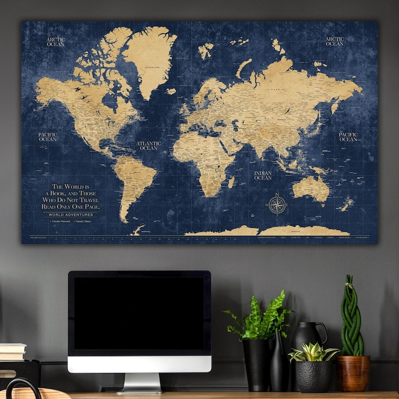 Large Gold Travel Map - Etsy