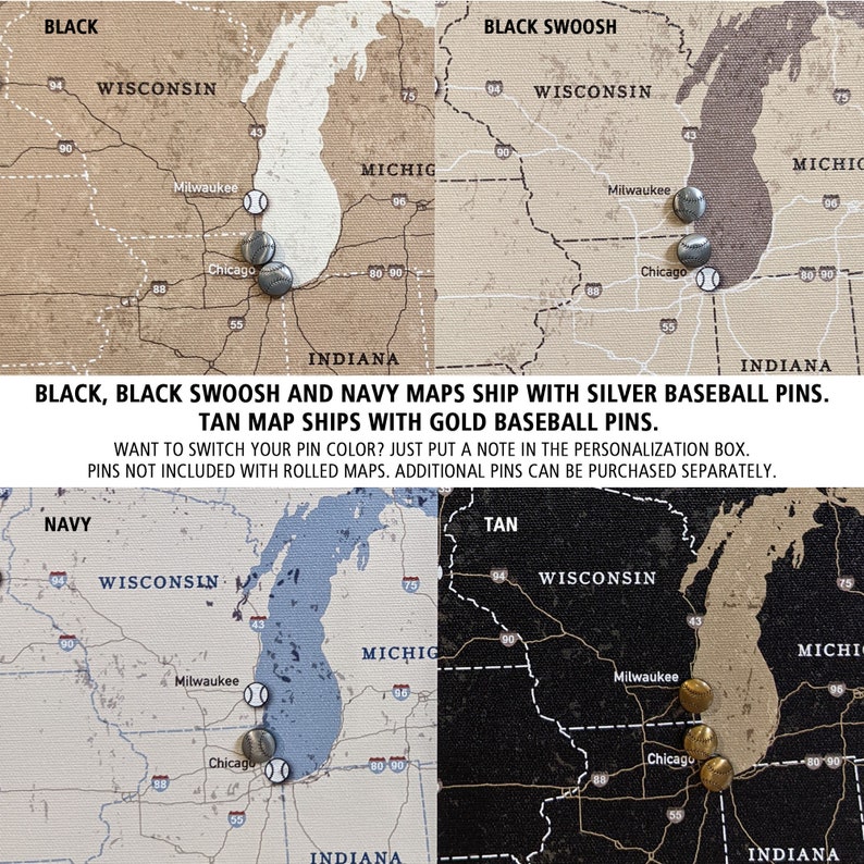 Vintage Baseball Stadium Tour Map Push Pin Map for Ballpark | Etsy