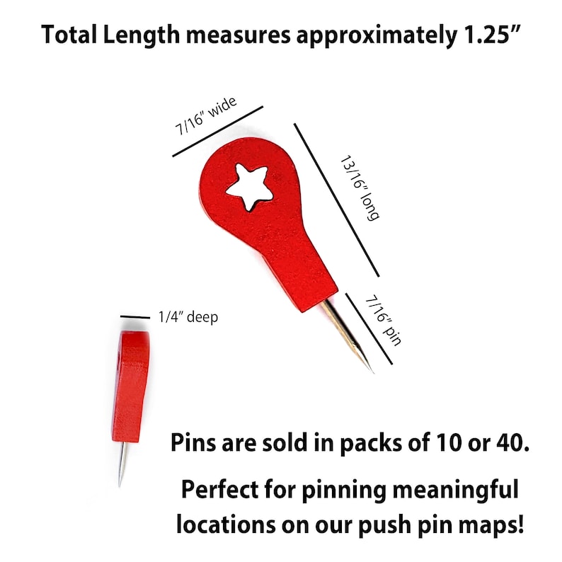 Red Star Push Pins for Tracking Travel, Wooden 3D Destination Map ...