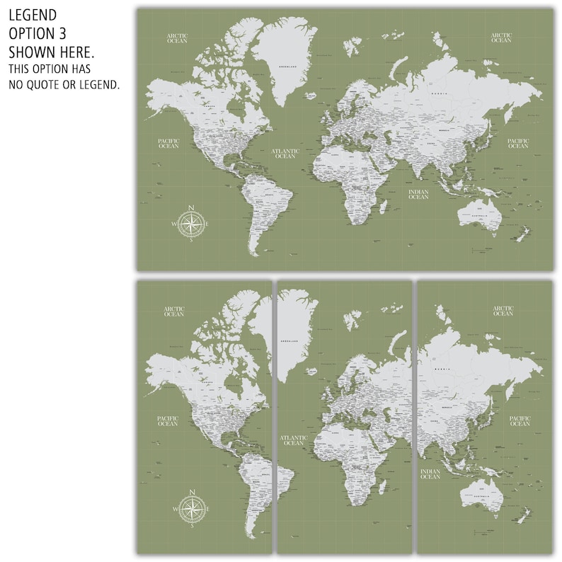 Sage Push Pin Travel Map World, Custom Push Pin World Map, Canvas Map ...