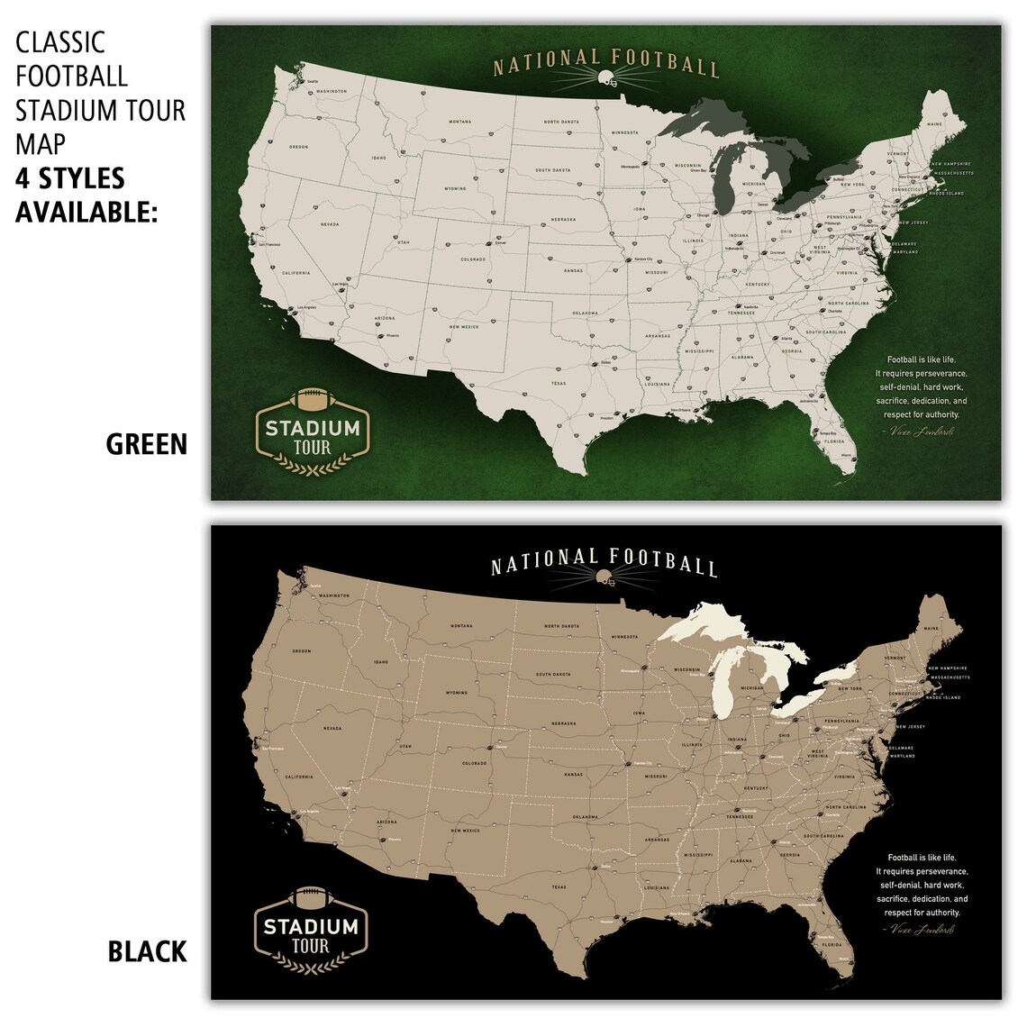 Football Stadium Map Classic Stadium Tour Push Pin Bucket - Etsy